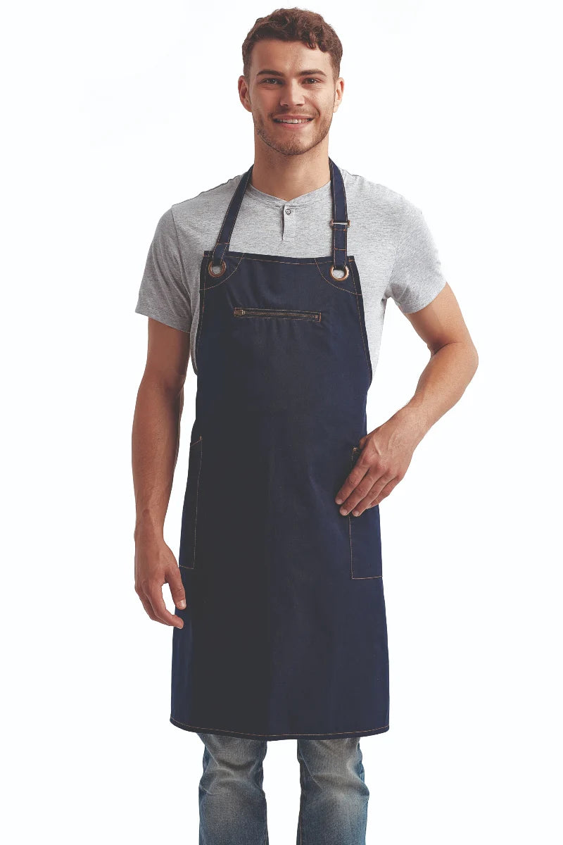 Navy ‘Barley’ Sustainable Bib Apron (3 Pockets) – Rotary Hospitality
